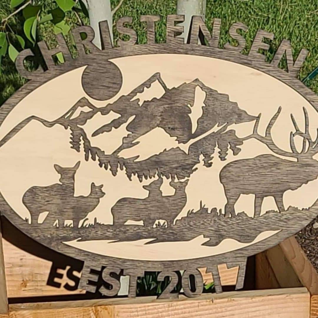 Elk Scene on Layered Wood, Wooden Wildlife Art, Mountain Wall Decor ...