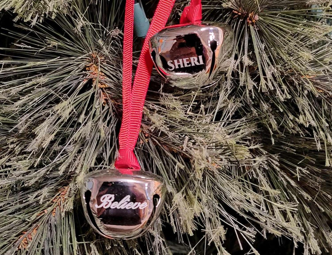 Personalized Silver Bell Ornament, Christmas Jingle Bell Decor, Custom ...