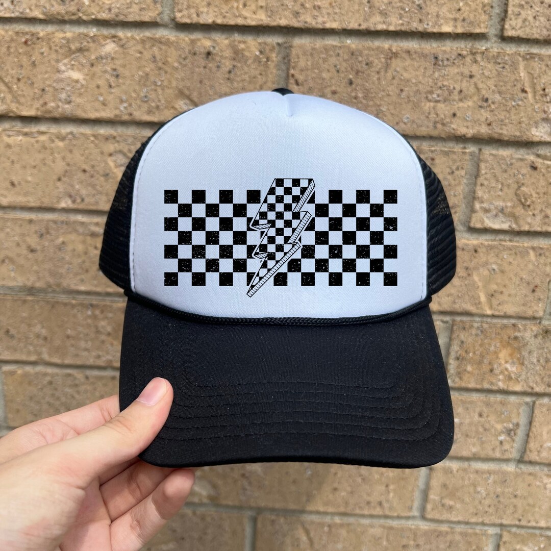 Lightning Checkered Hat Checkered Trucker Hat Game Day Mom Hat Mens and ...