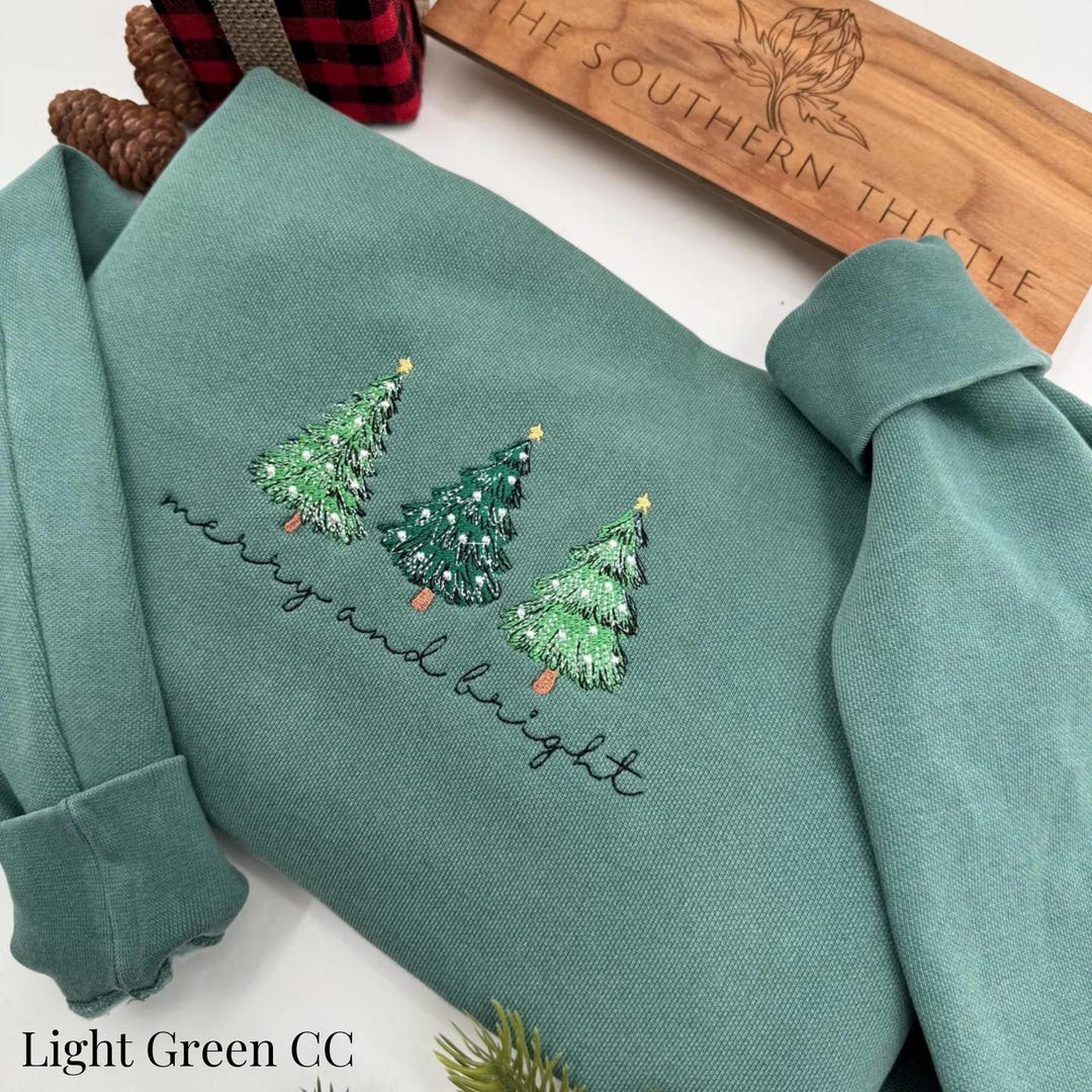 Embroidered Merry and Bright Christmas Tree Sweatshirt -christmas Tree ...