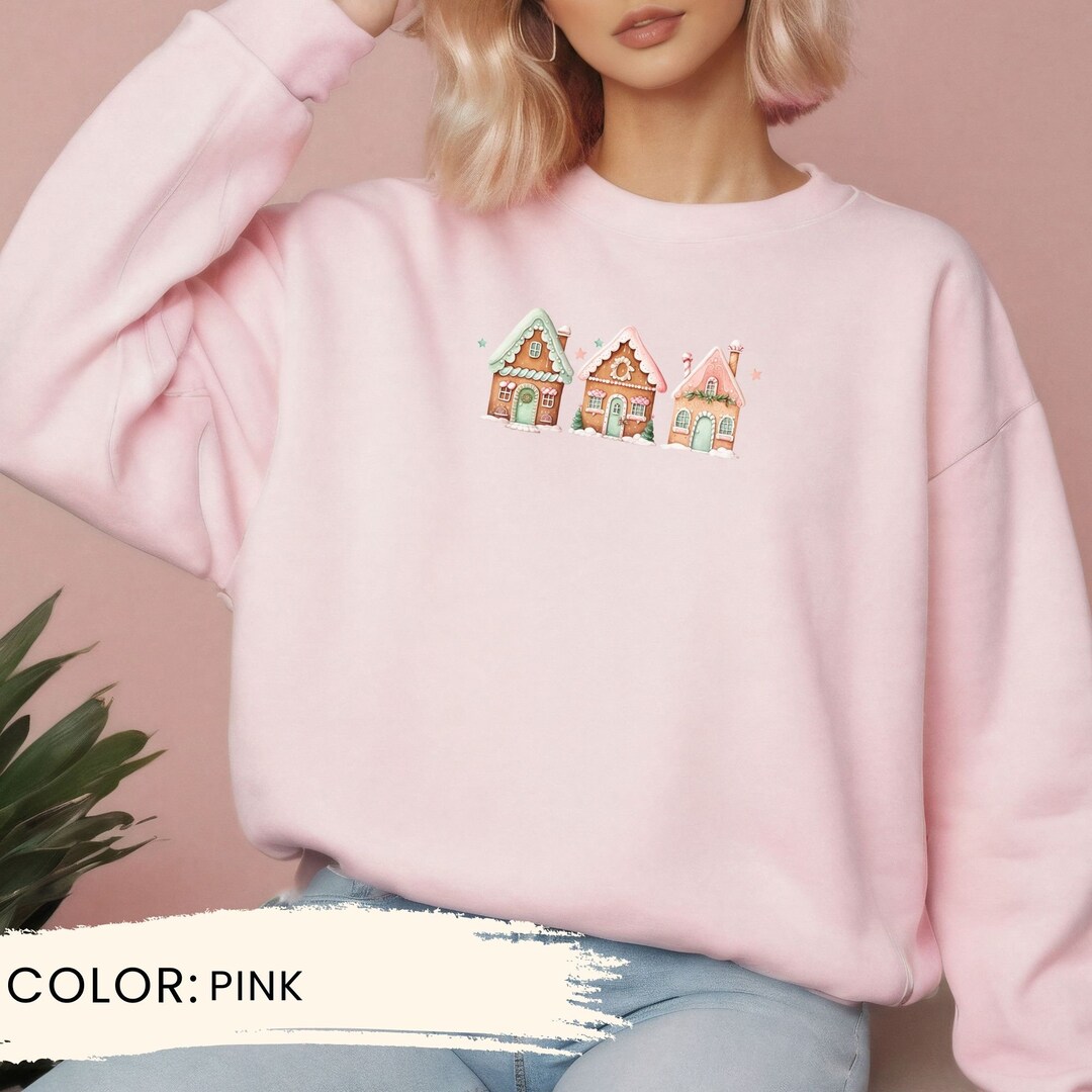Gingerbread House Sweatshirt Christmas Gingerbread Sweatshirt Pink ...