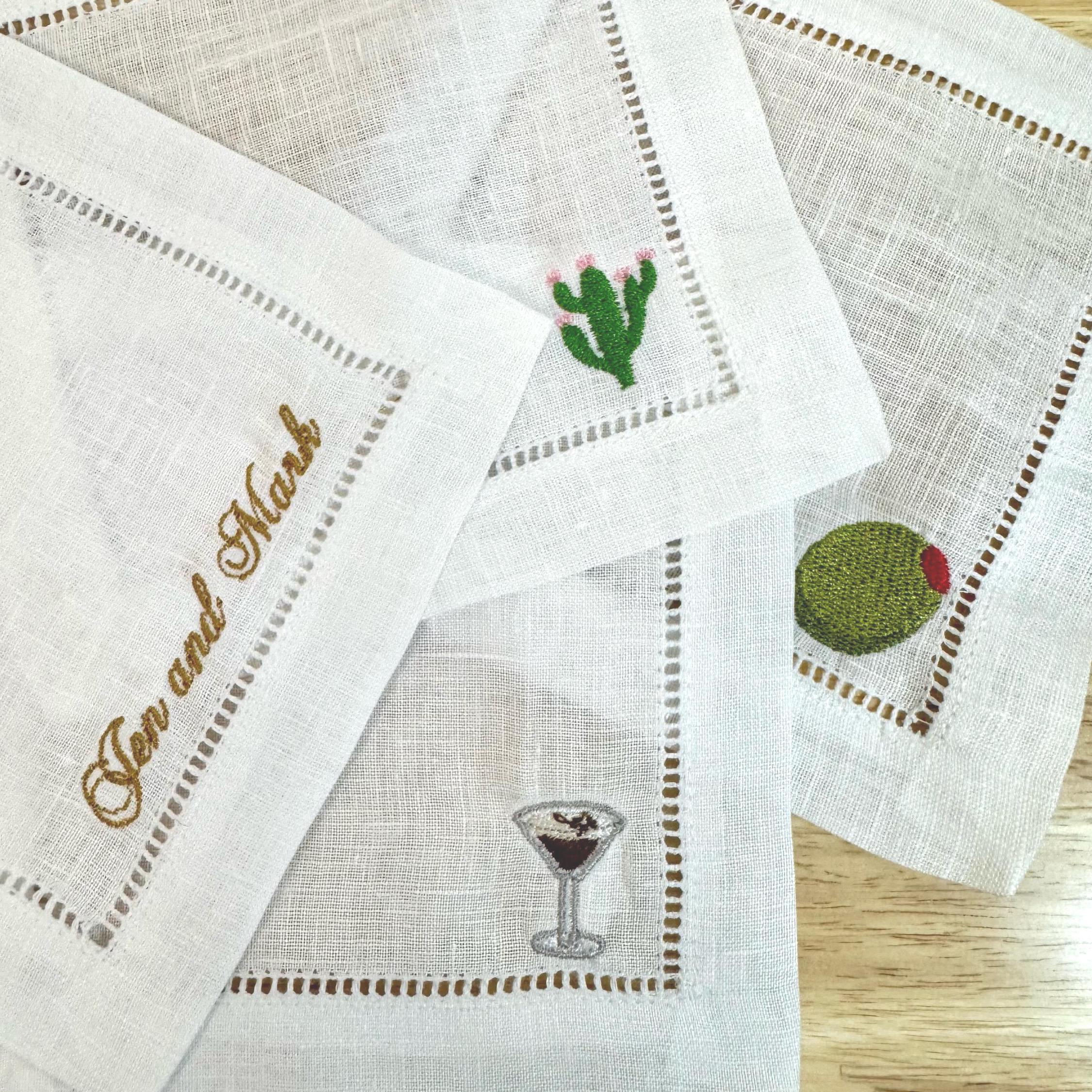 Custom Icons/name Embroidered Cocktail Napkins, Personalized Gifts for ...