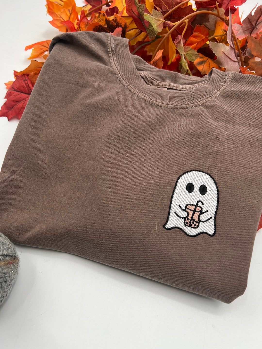Embroidered Boba Ghost Tee, Comfort Colors Tee, Halloween Embroidery ...