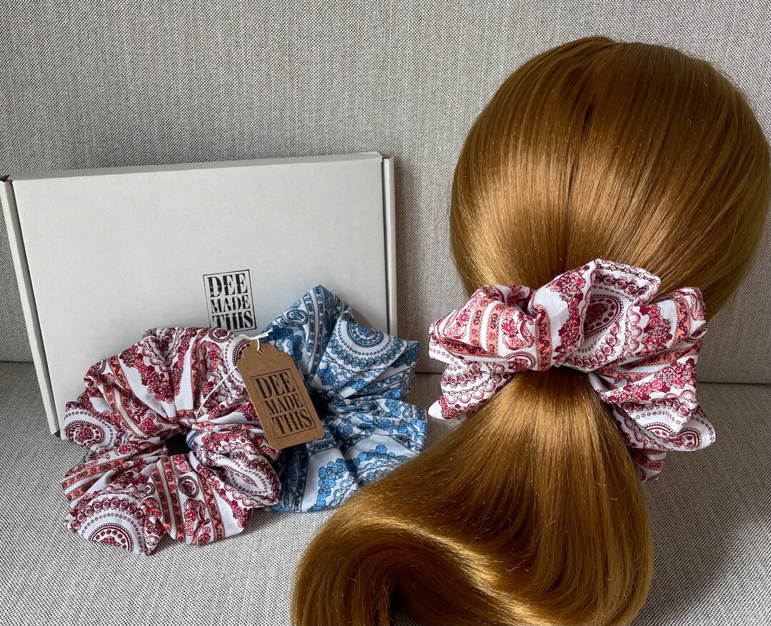 2 Set Willaim Morris Mosaic Tile Large Scrunchies in Blue and - Etsy