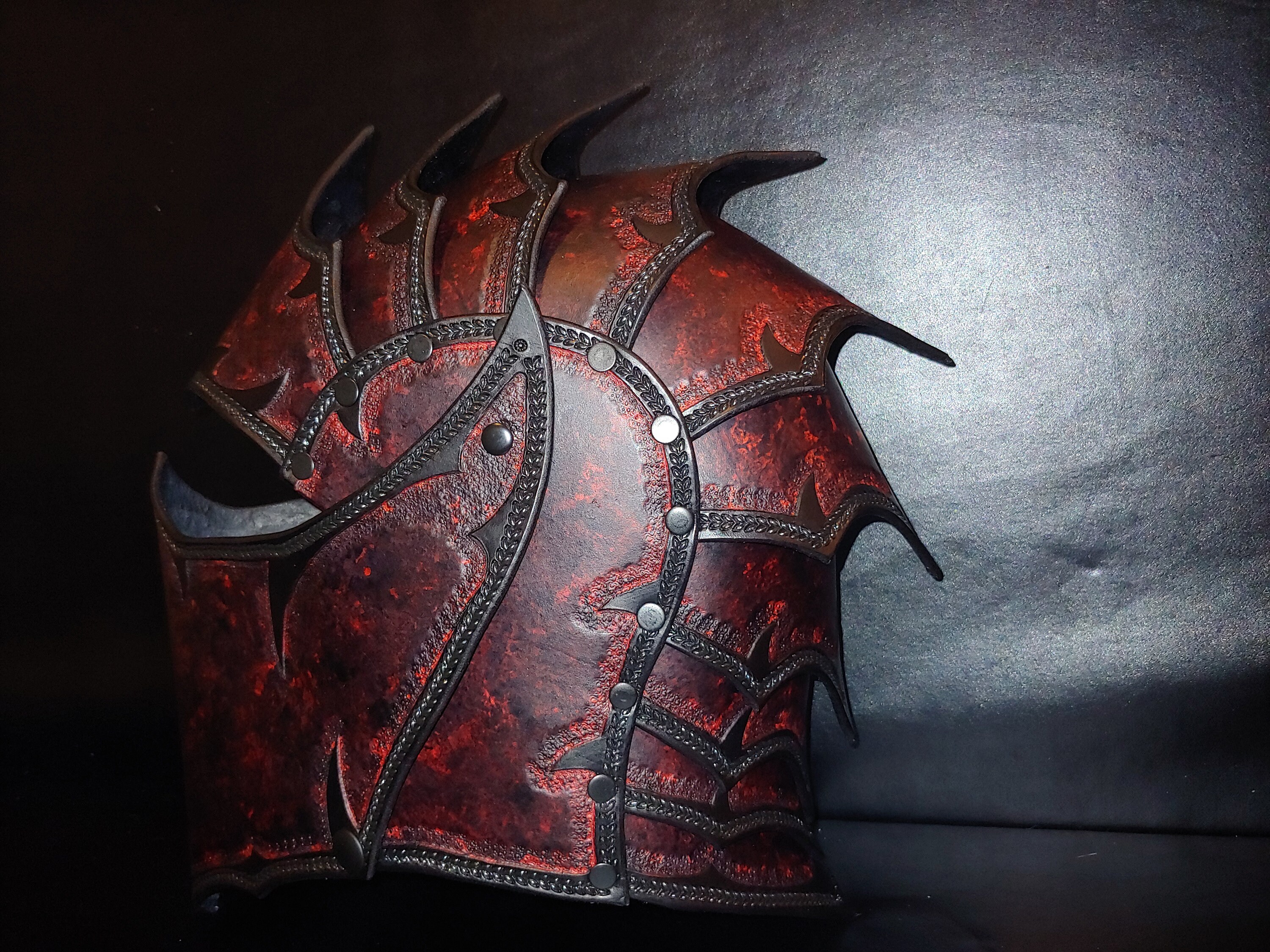 Leather Armor Fantasy Helmet RED, Inspired by Princearmory - Etsy