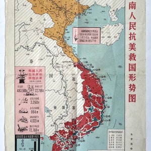 Orig. Vietnam War Map Resist US Situation Cartoon Viet Cong 15'' - Etsy