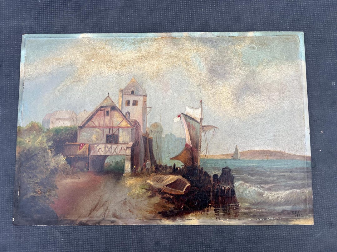 1882 Castle Ferry Landing – Original European Oil Painting, Signed - Etsy