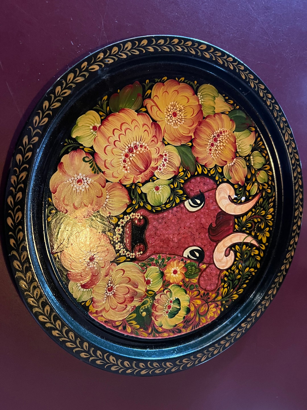Russian Bull Enamel Hand Painted Round Tray - Etsy