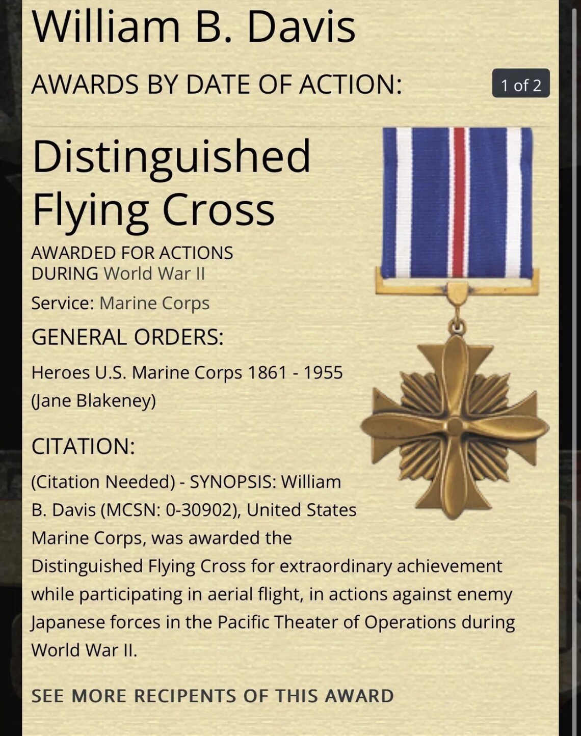 WW2 USMC Decorated Aviator Officer Photo Flying Cross Marine Korea Egas ...