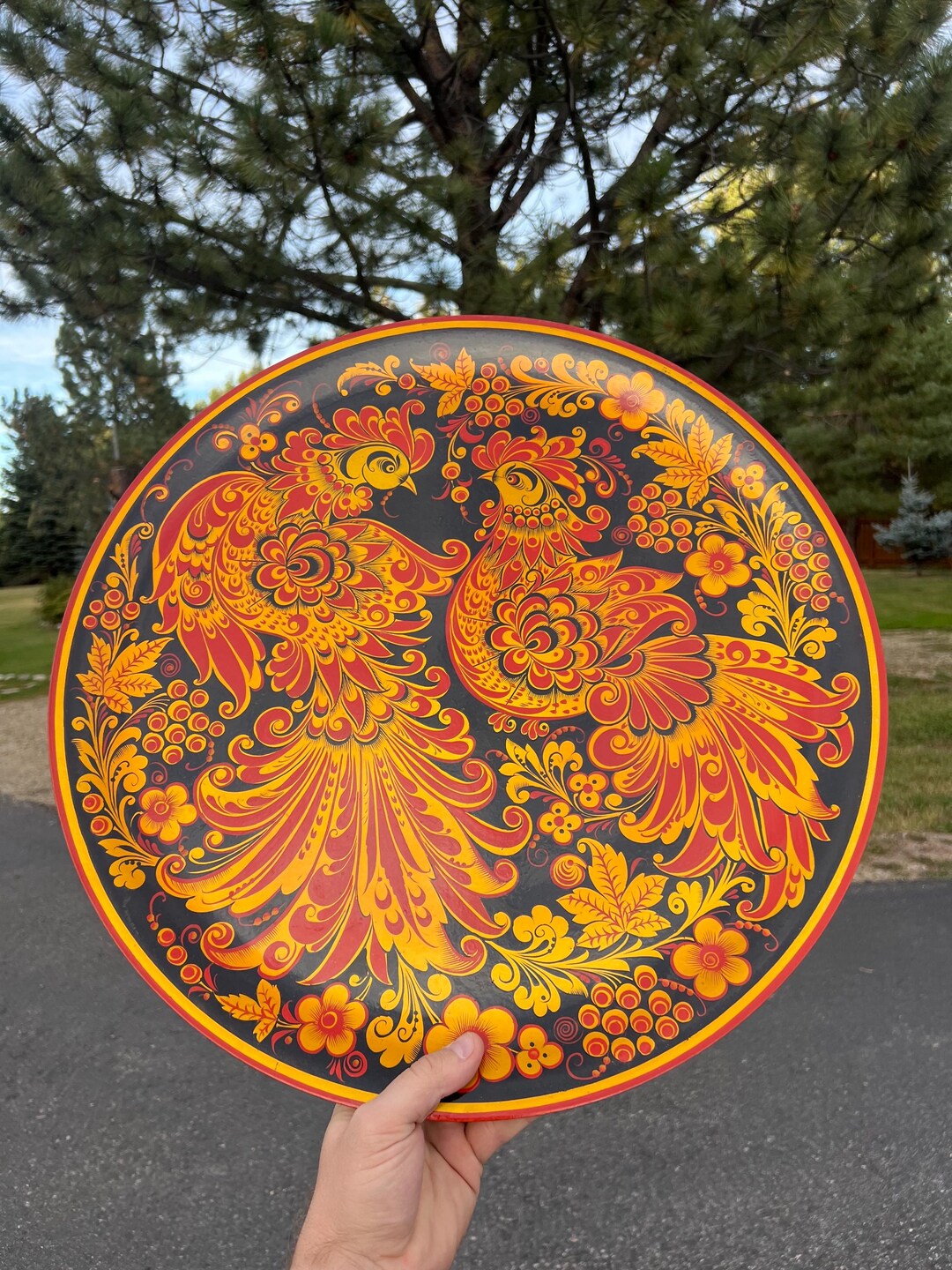 Large Russian Rooster Hand Painted Round Tray Wall Hanger - Etsy