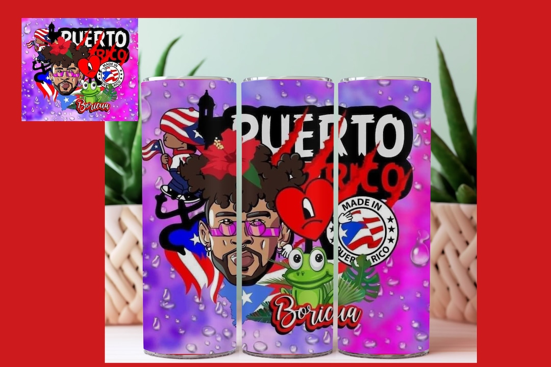Puerto Rico Collage BAD BUNNY Cup 20oz Metal Tumbler With Lid and Straw ...