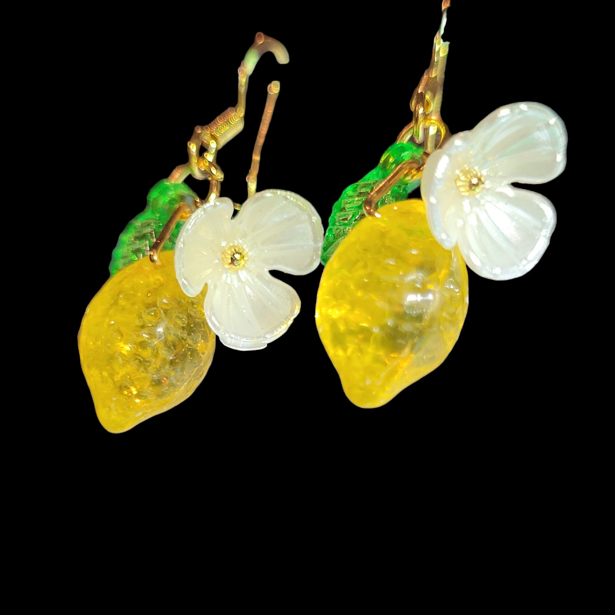 Lemon Earrings, Lemons With Flower Blossoms and Leaves Earrings - Etsy