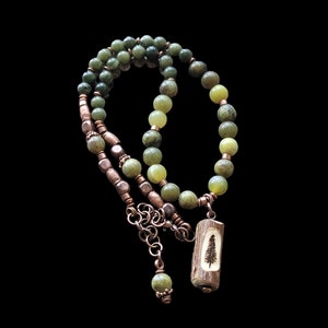 Rare Hand Carved Pine Tree Wood Bead Pendant, Jade and Kenya Copper ...
