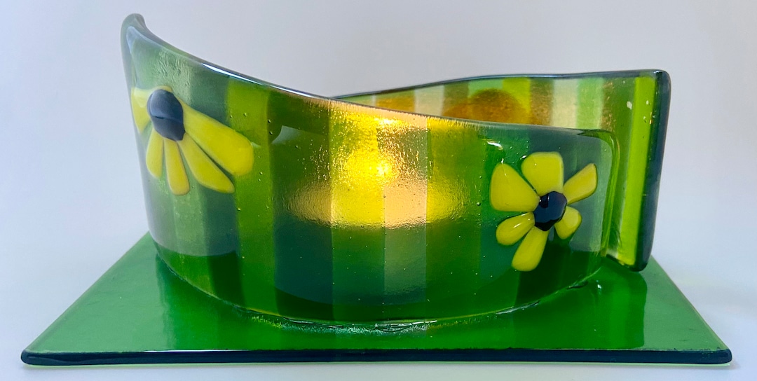 Handmade Fused Glass Daisy Candle Holder - Etsy