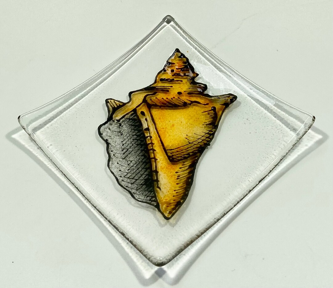 Fused Glass Hand Painted Conch Shell Dish - Etsy