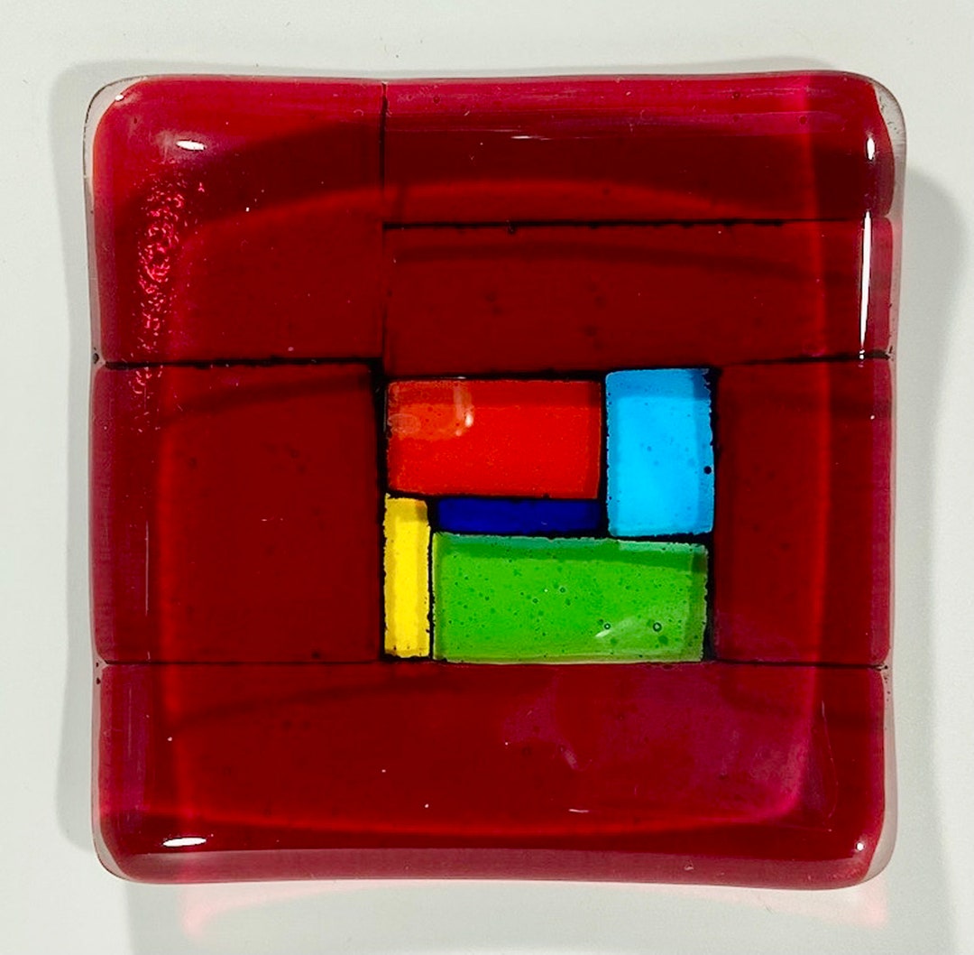 Mondrian Style Red Fused Glass Dish - Etsy