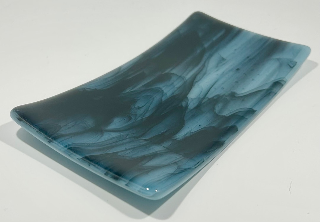 Handmade Streaky Black and Blue Fused Glass Dish - Etsy