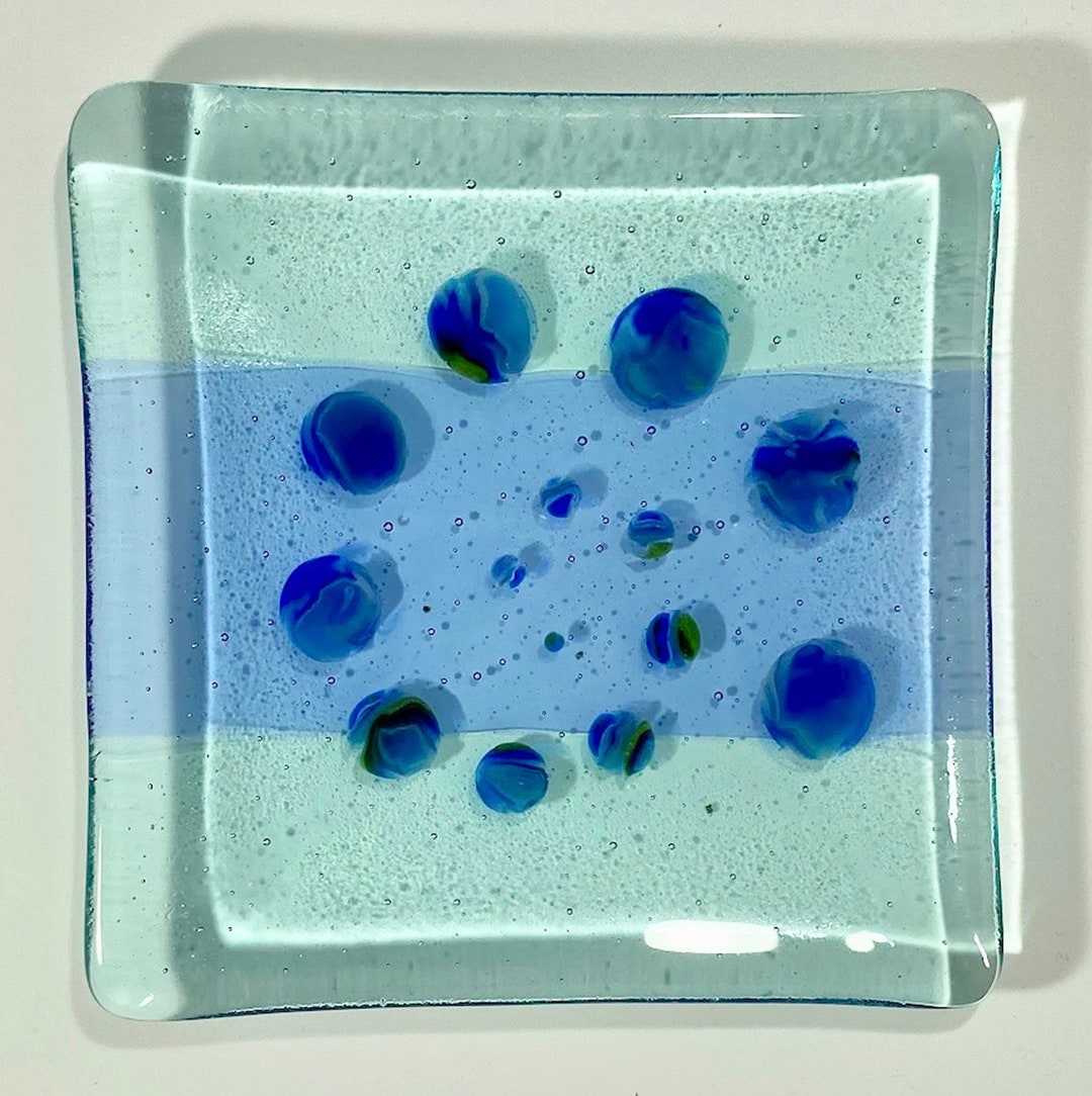 Blue Puddle Spiral Fused Glass Dish - Etsy