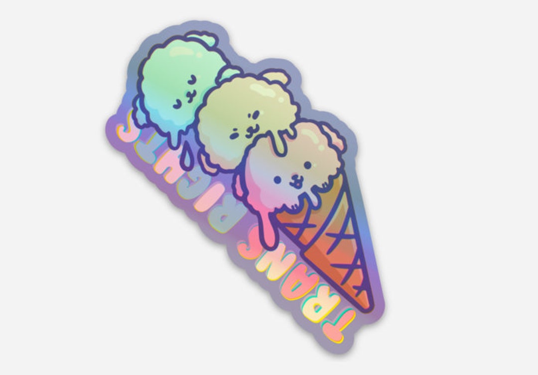 Trans Rights Ice-cream Puppy Scoop Cone Holo and Clear Vinyl Stickers ...