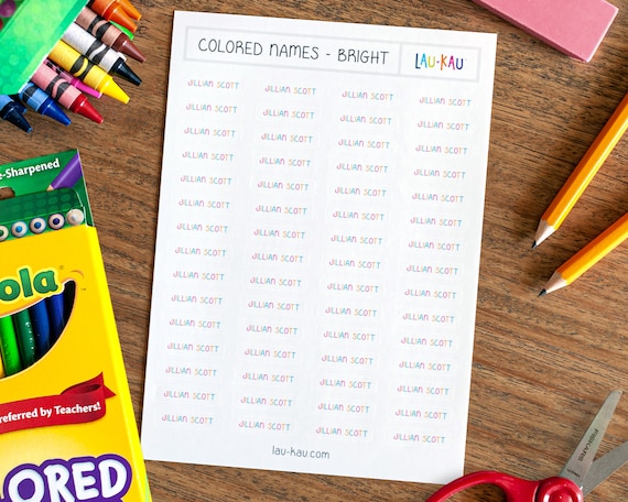 Personalized Bright Color Names Sticker Sheet Cute Stickers | Etsy