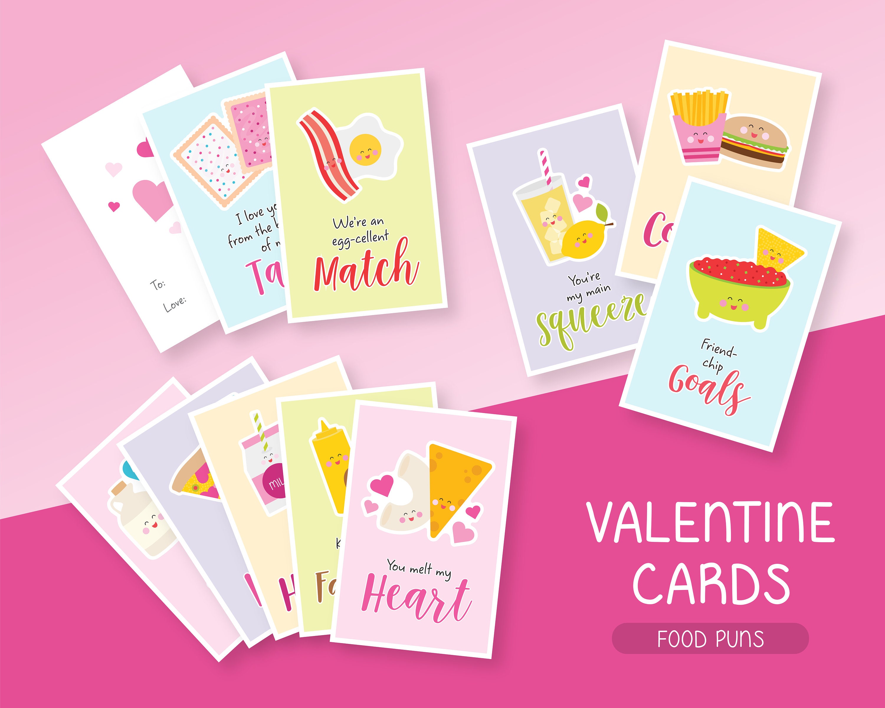 Food Pun Cards 10 Different Designs Valentine Cards Kids' Valentine ...