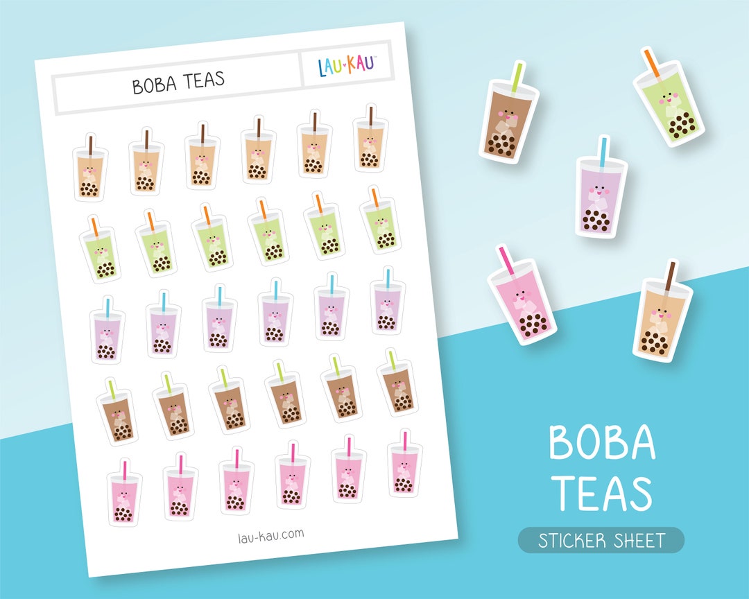 Boba Teas Sticker Sheet | Boba Teas Stickers | Boba Tea Stickers | Boba ...