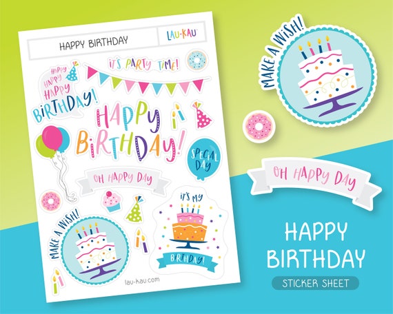 Birthday Sticker Sheet Cute Stickers Cute Sticker Sheet - Etsy