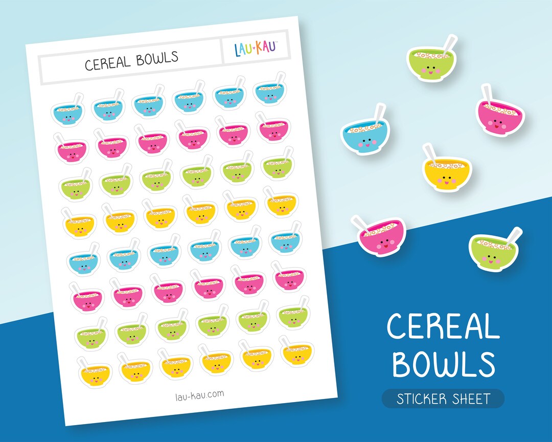 Cereal Sticker Sheet | Cereal Stickers | Cereal Bowl Stickers | Cereal ...