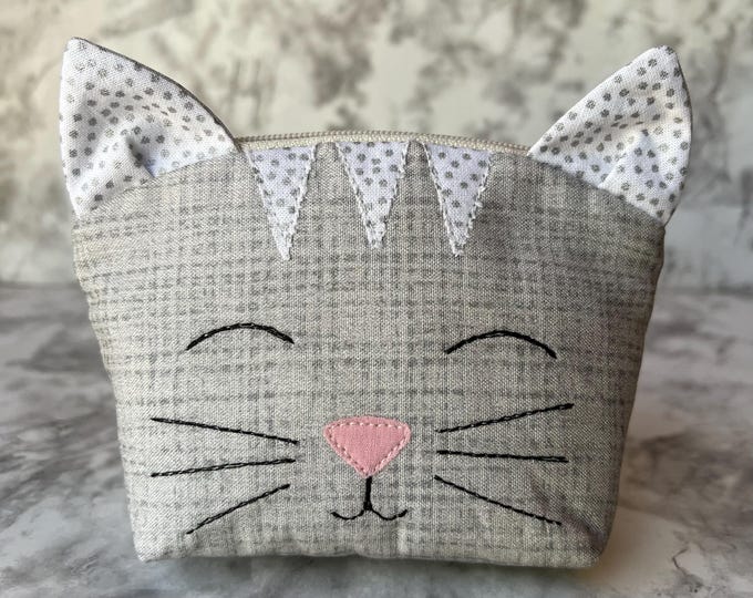 Handmade Kitty Cat Coin Purse - Cute Pouch With Ears and Appliquéd ...