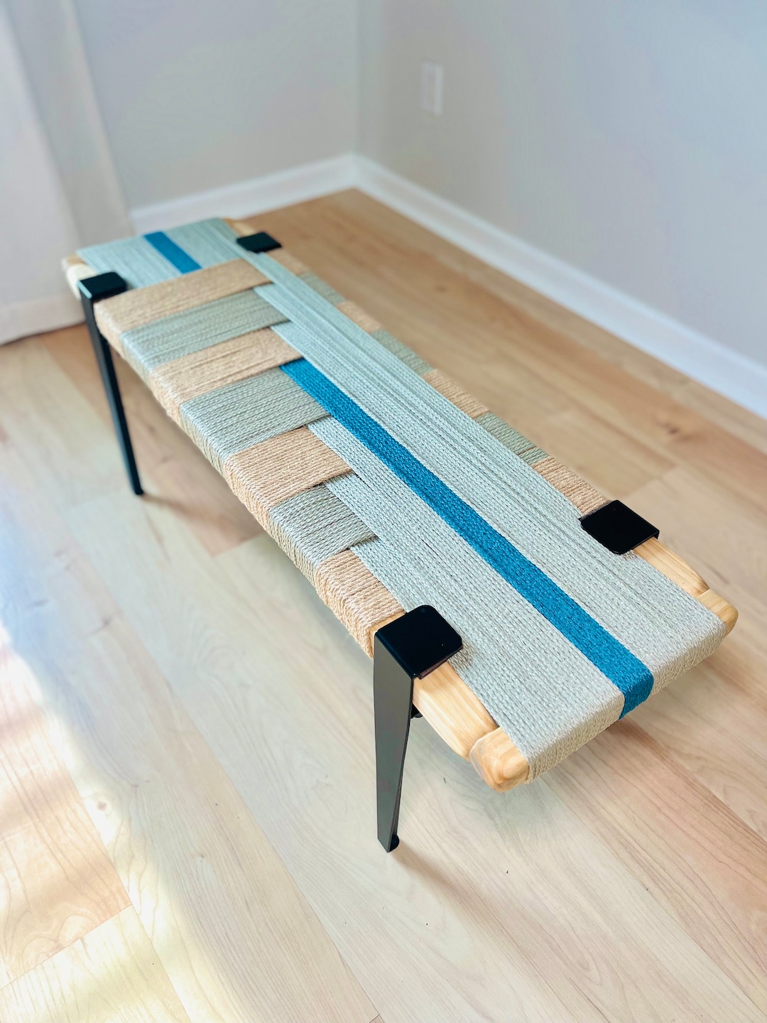 Mid-century Modern Style Bench • Mudroom / Entryway Bench • Hand Woven ...