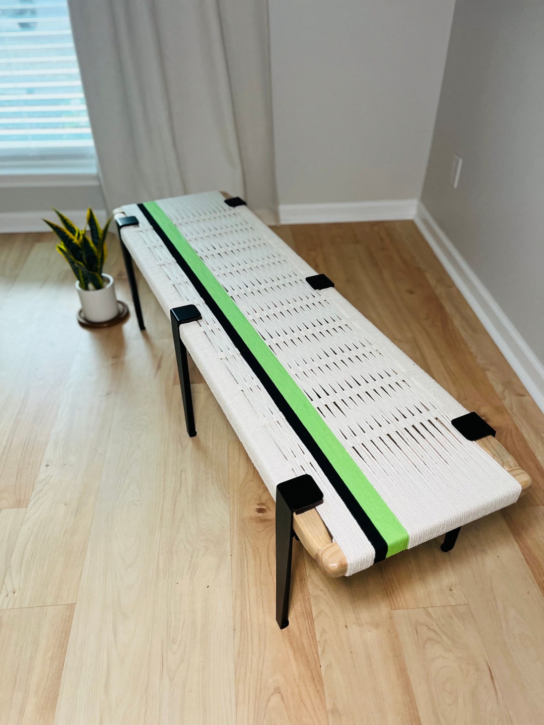 Hand-woven Entryway Bench • MCM Style End of Bed & Mudroom Seating ...
