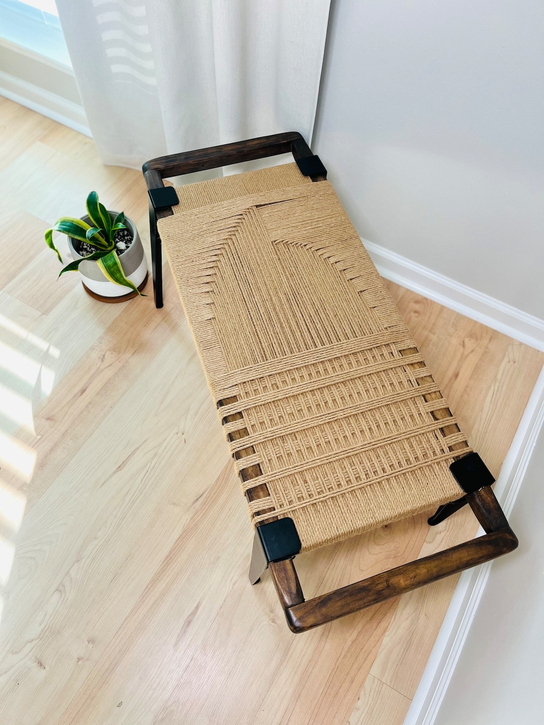 Hand-woven Entryway Bench • MCM Style End of Bed & Mudroom Seating ...