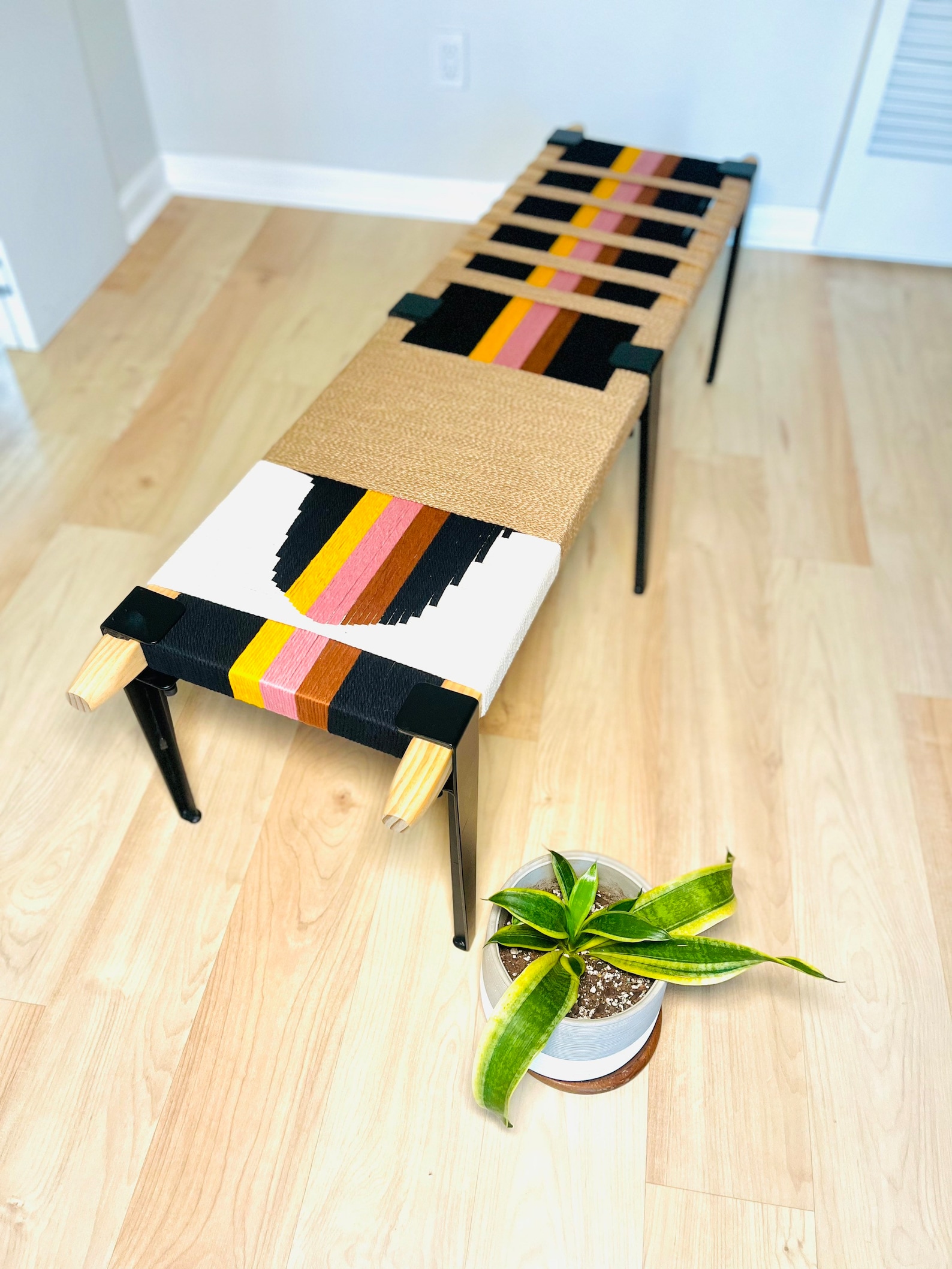 Hand-woven Entryway Bench • MCM Style End of Bed & Mudroom Seating ...