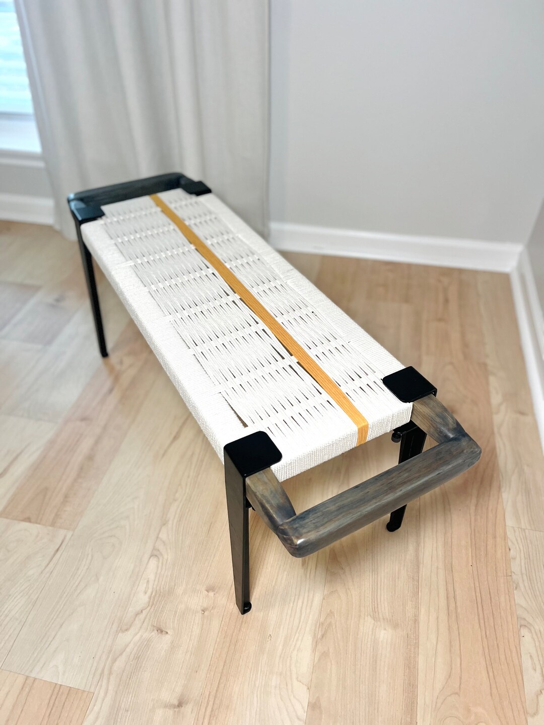 Hand-woven Entryway Bench • MCM Style End of Bed & Mudroom Seating ...