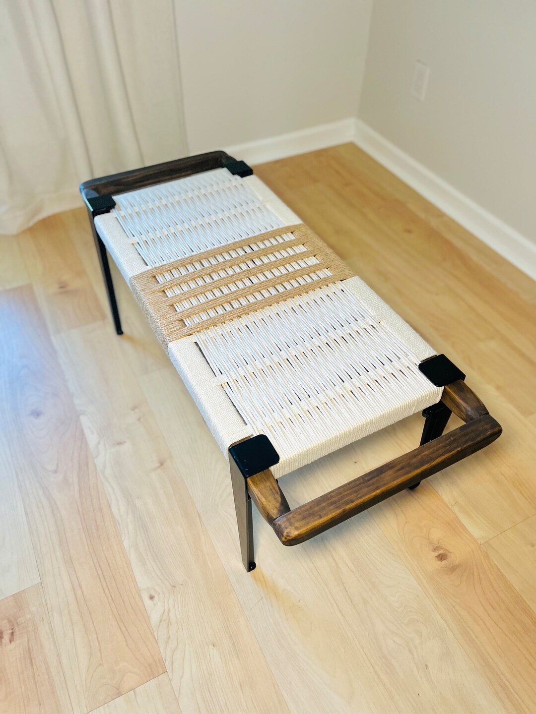 Hand-woven Entryway Bench • MCM Style End of Bed & Mudroom Seating ...