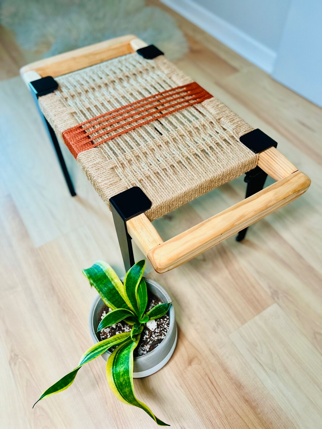 Hand-woven Entryway Bench • MCM Style End of Bed & Mudroom Seating ...