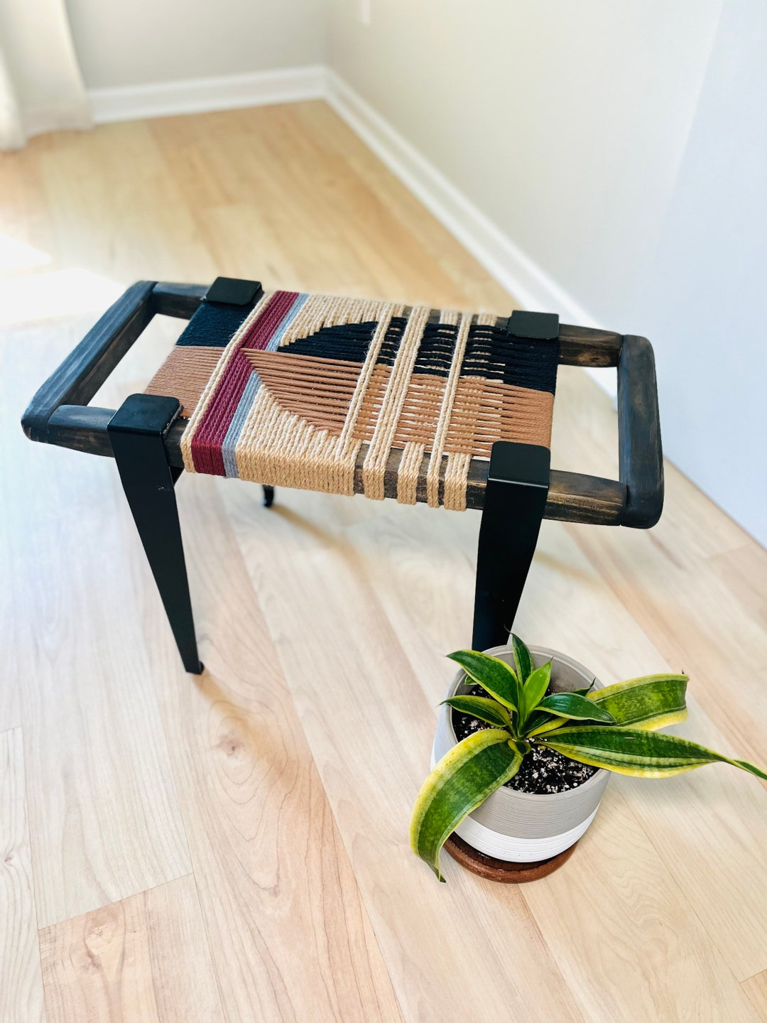 Hand-woven Entryway Bench • MCM Style End of Bed & Mudroom Seating ...
