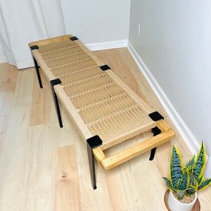 Hand-woven Entryway Bench • MCM Style End of Bed & Mudroom Seating ...
