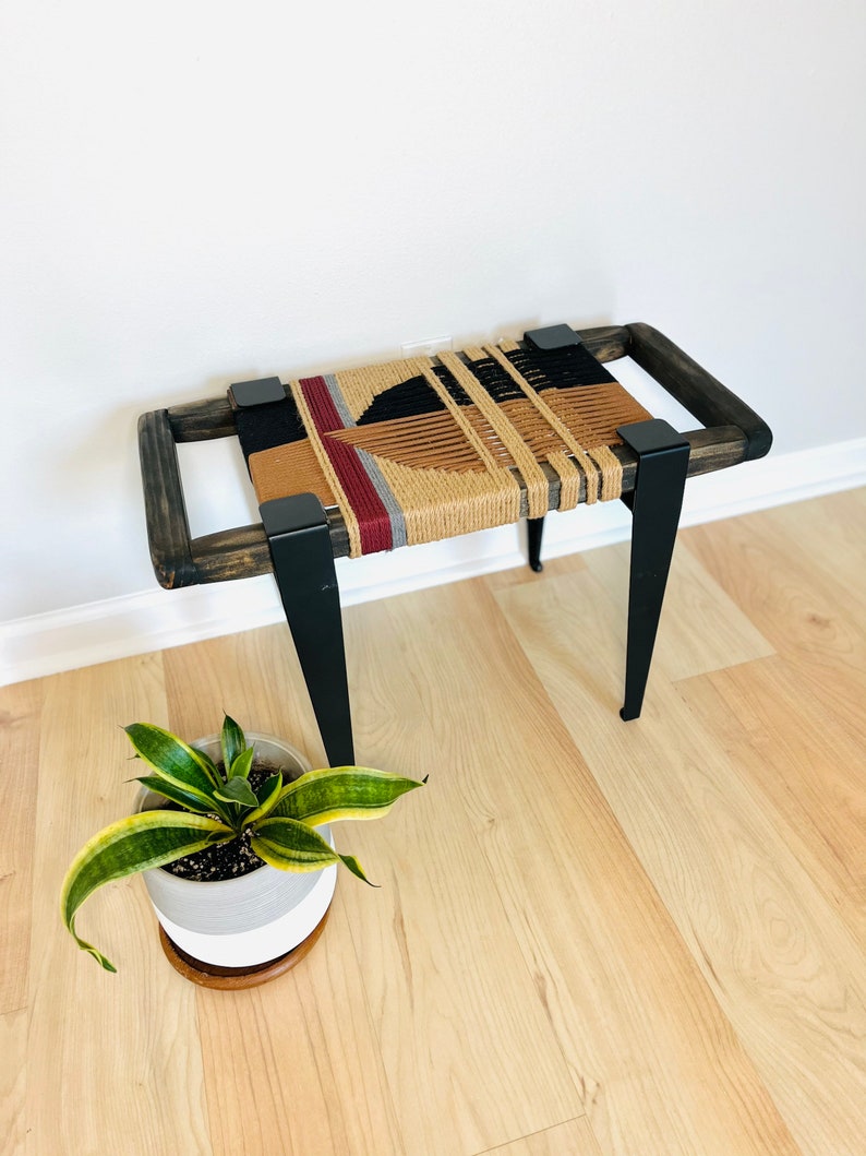 Hand-woven Entryway Bench • MCM Style End of Bed & Mudroom Seating ...
