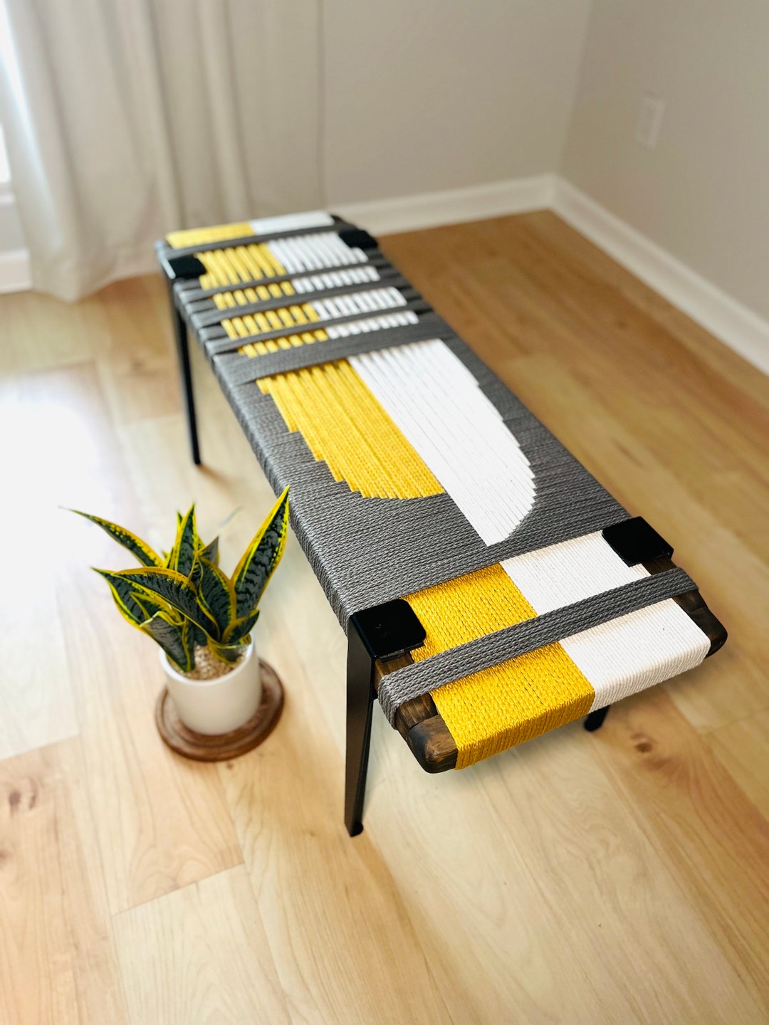 Hand-woven Entryway Bench • MCM Style End of Bed & Mudroom Seating ...