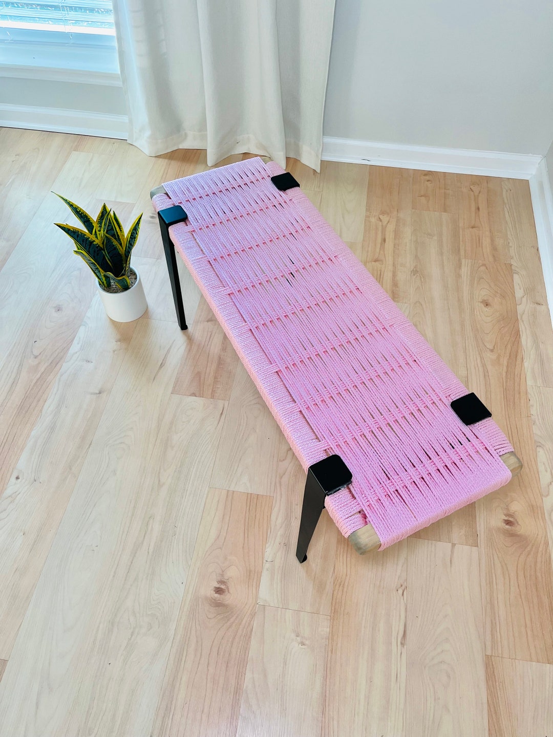Hand-woven Entryway Bench • MCM Style End of Bed & Mudroom Seating ...
