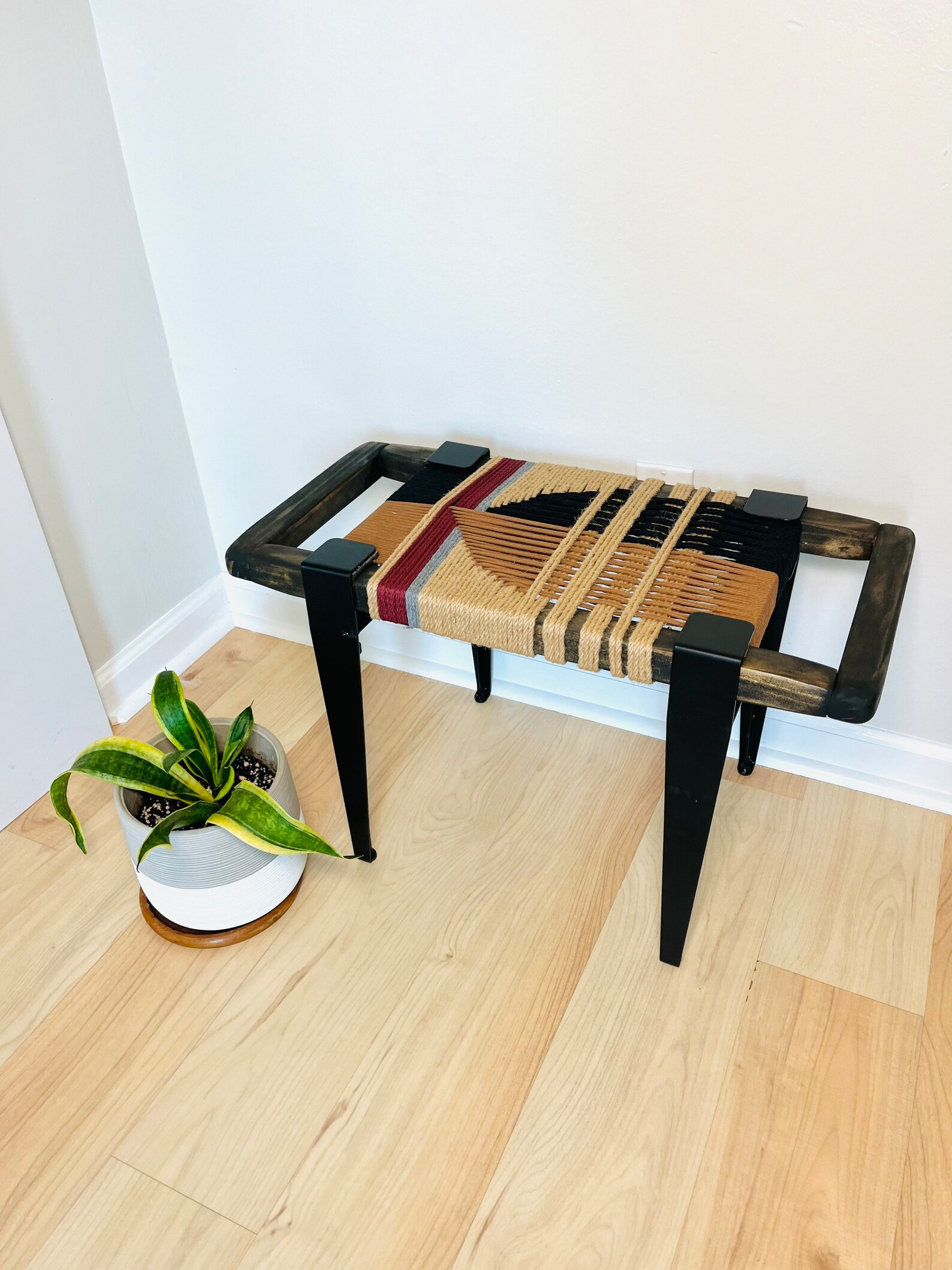 Hand-woven Entryway Bench • MCM Style End of Bed & Mudroom Seating ...