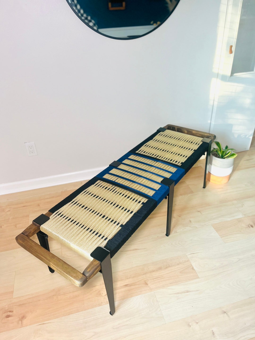 Hand-woven Entryway Bench • MCM Style End of Bed & Mudroom Seating ...