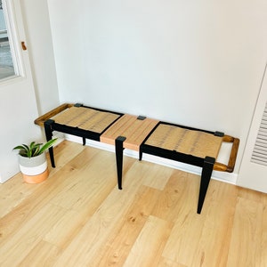 Hand-woven Entryway Bench • MCM Style End of Bed & Mudroom Seating ...