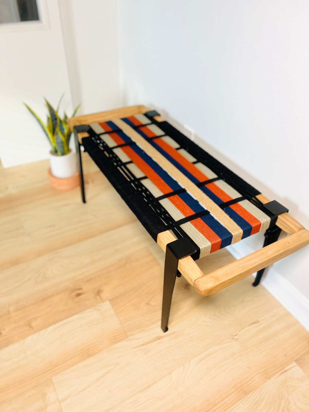 Mid-century Modern Style Bench • Mudroom / Entryway Bench • Hand Woven ...