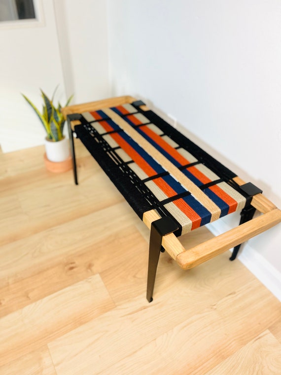 Mid Century Modern Style Bank Mudroom Eingangsbereich Handgewebter Betthocker Nach MaB Handgefertigt AUF BESTELLUNG Etsy