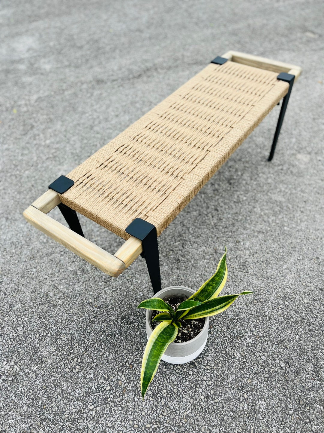 Jute-mid Century Modern Style Bench Modern Entryway Bench - Etsy UK