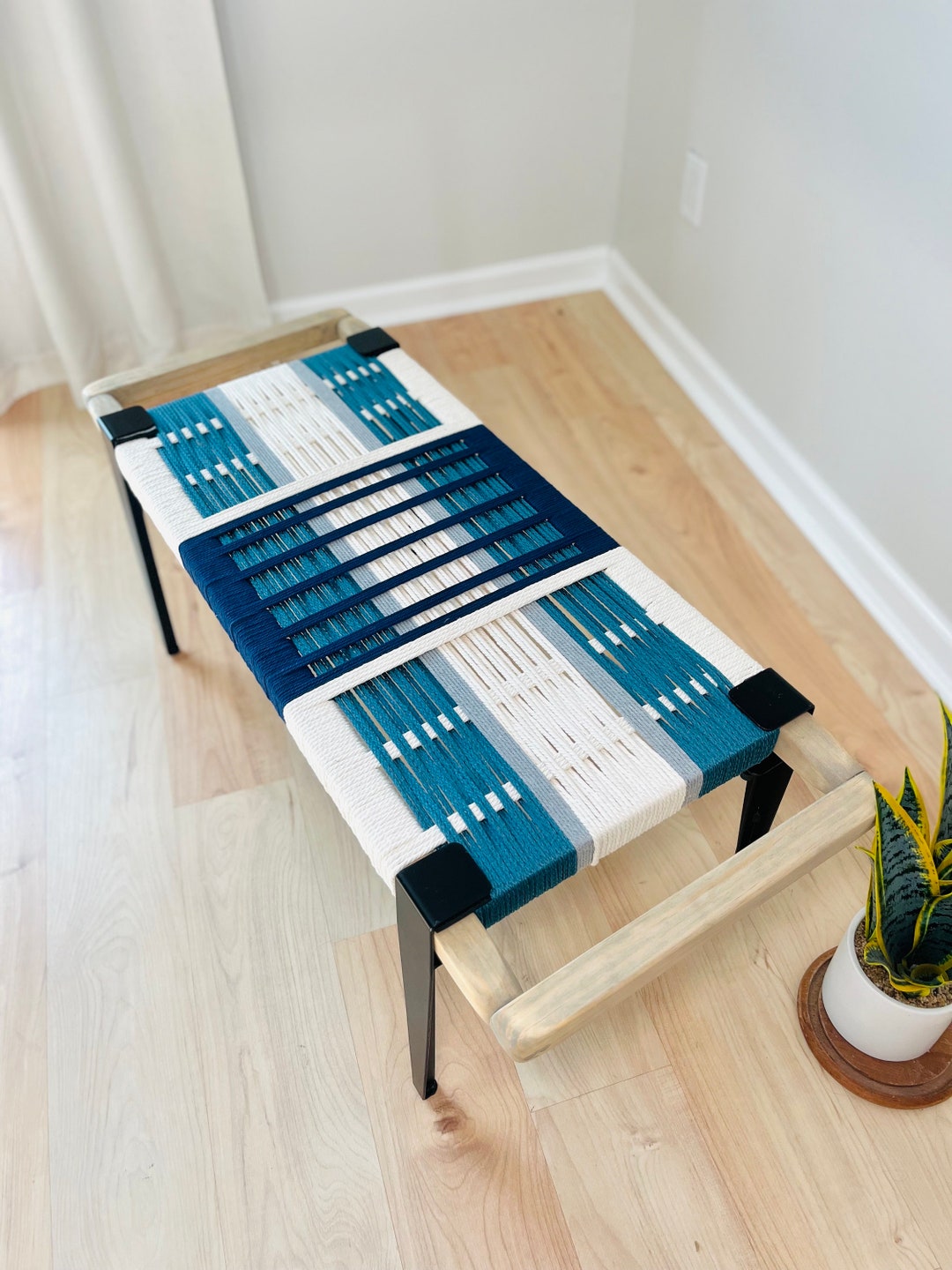 Mid-century Modern Style Bench • Mudroom / Entryway Bench • Hand Woven ...