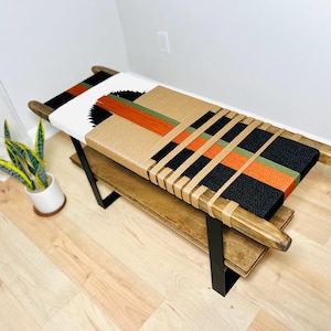 Hand-woven Entryway Bench • MCM Style End of Bed & Mudroom Seating ...