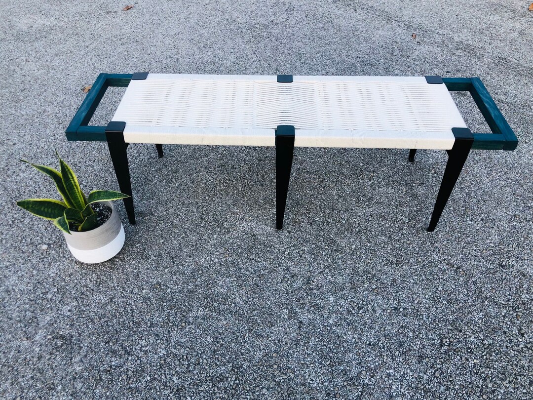 Mid-century Modern Style Bench Mudroom / Entryway Bench Hand Woven End ...